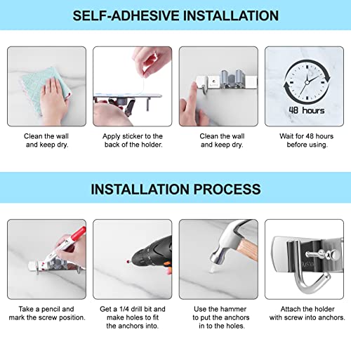 Rose Kuli 2 Pack Mop and Broom Holder, Wall Mounted Organizer Mop and Broom Storage Tool Rack with 6 Ball Slots and 8 Hooks for Garage, Garden, Laundry Room