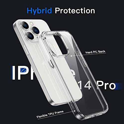 JETech Case for iPhone 14 Pro 6.1-Inch (NOT for iPhone 14 Pro Max 6.7-Inch), Non-Yellowing Shockproof Phone Bumper Cover, Anti-Scratch Clear Back (Clear)