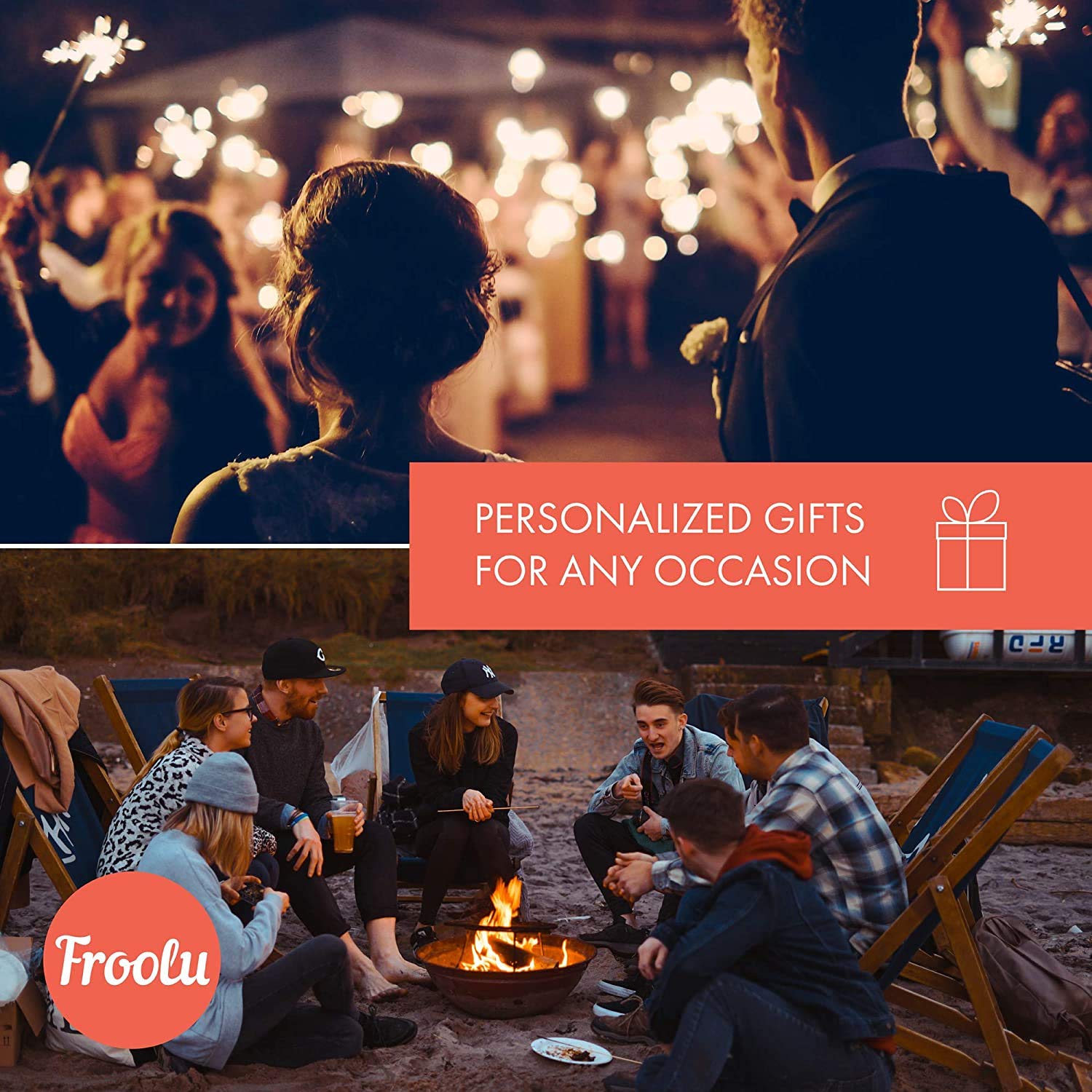 Froolu Personalized Whiskey Set in Wooden Gift Box - Includes Decanter, 4 Scotch Glasses, 4 Natural Slate Coasters, 8 Chilling Stones & Tongs - Great Mens Home Bar Gift for Him, Husband, Dad