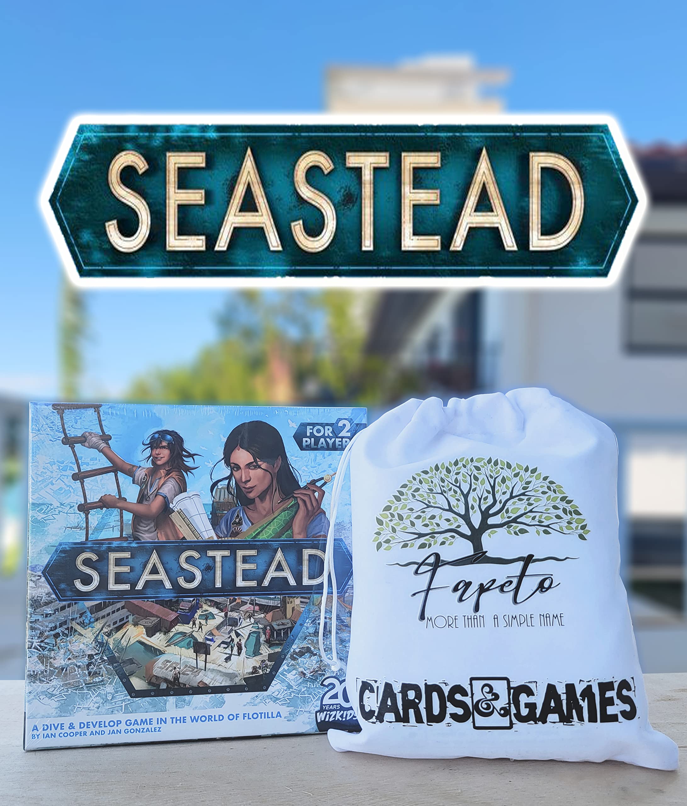 Develop a Float City in SEASTEAD Board Game Bundle with Random Color Drawstring Bag