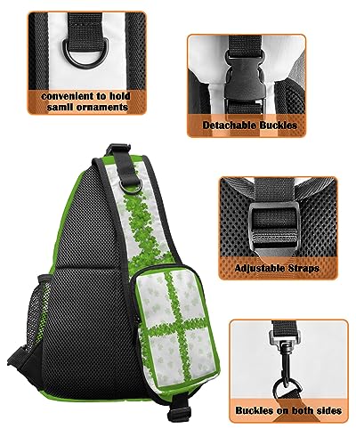 Gsypo Sling Backpack, St patrick's Day Four-leaf Clover Border Waterproof Lightweight Small Sling Bag, Travel Chest Bag Crossbody Shoulder Bag Hiking Daypack for Women Men