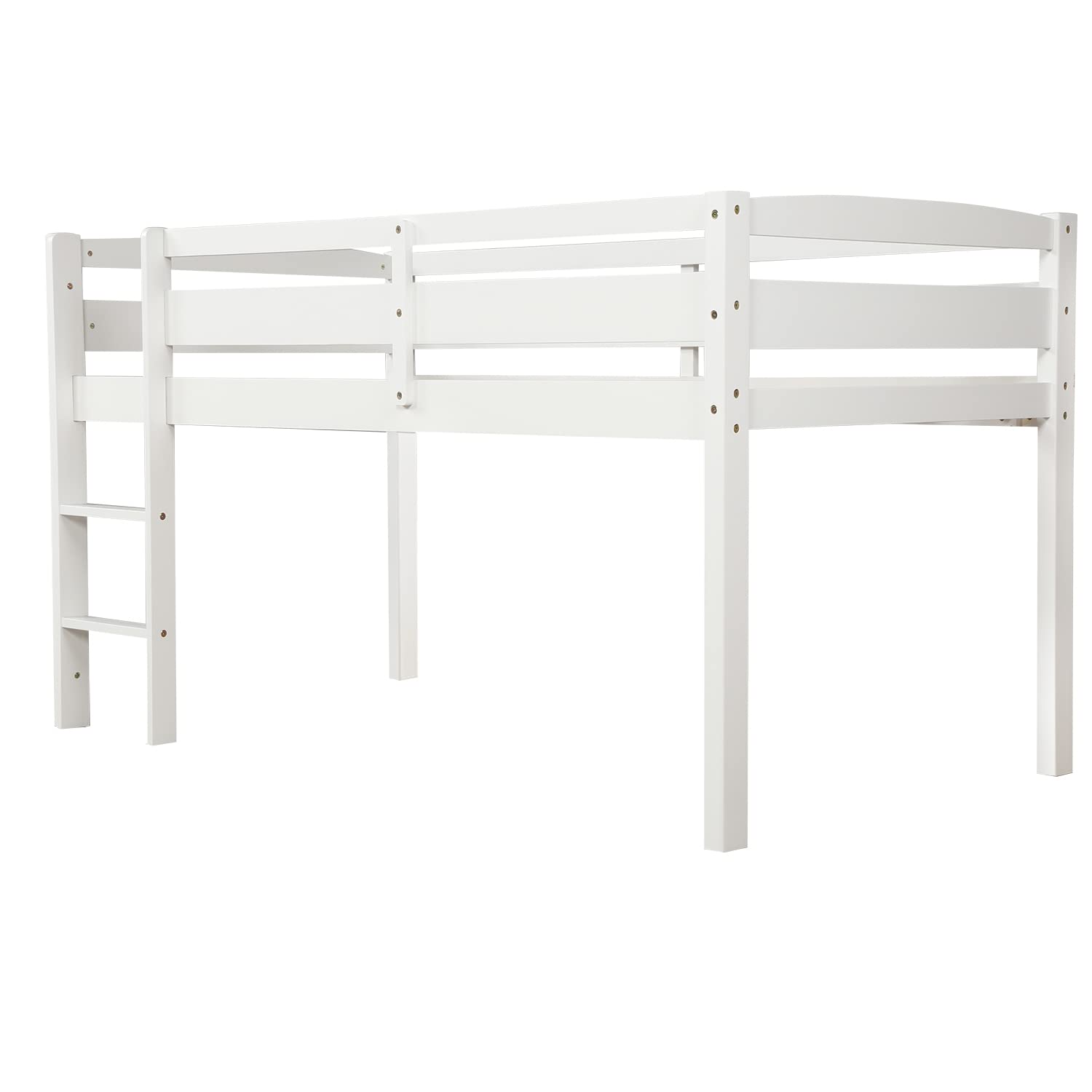 Mirightone Low Kids Loft Bed, Junior Twin Loft Bed with Ladder,Wood Loft Bed Twin for Toddler Children Bedroom,No Box Spring Needed,White