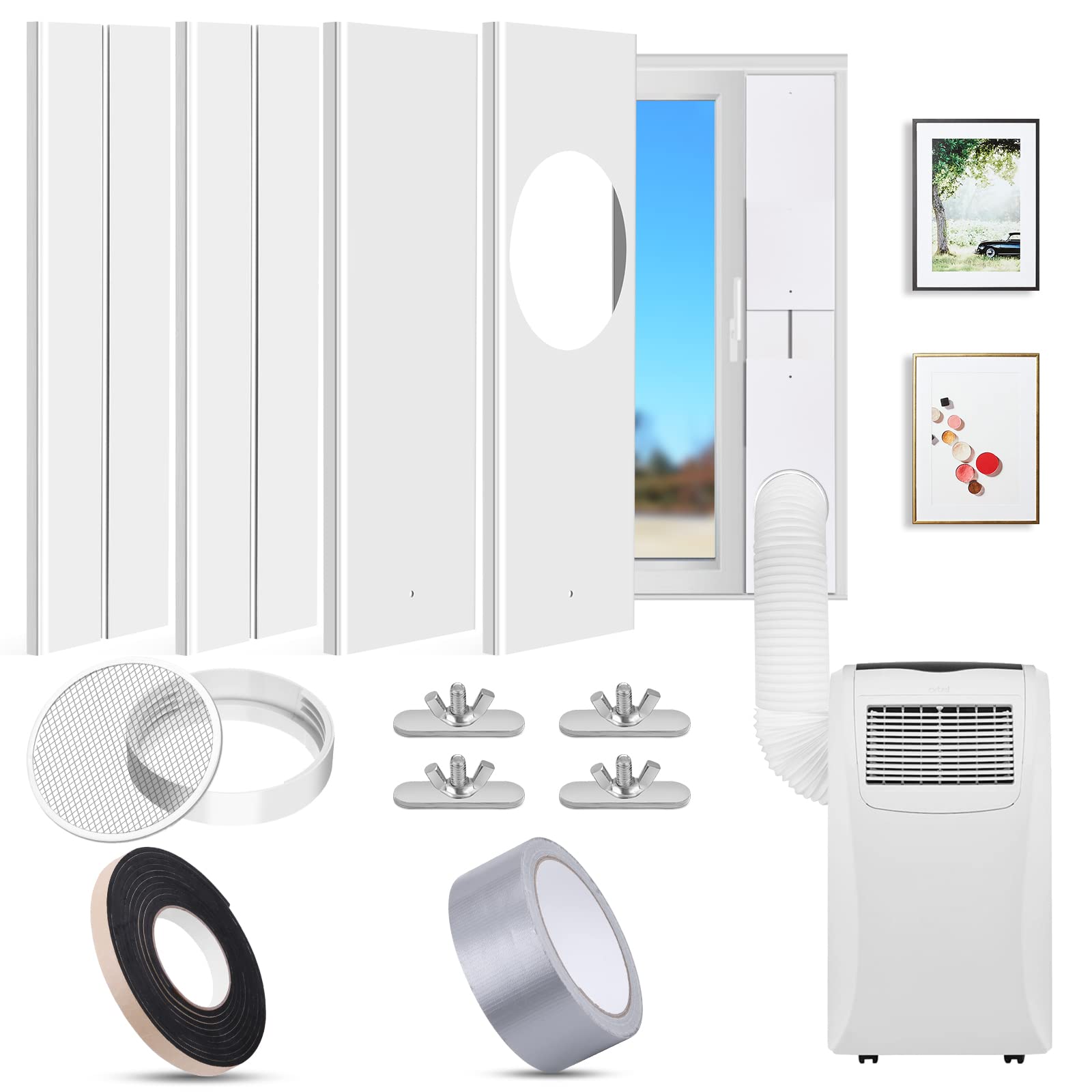 DARCKLE Portable AC Window Kit Adjustable AC Vent Kit Window Seal Plates Kit for AC Unit for Ducting Universal AC Seal Panel for Horizontal&Vertical Window ((5.9 INCHES) with Hose)