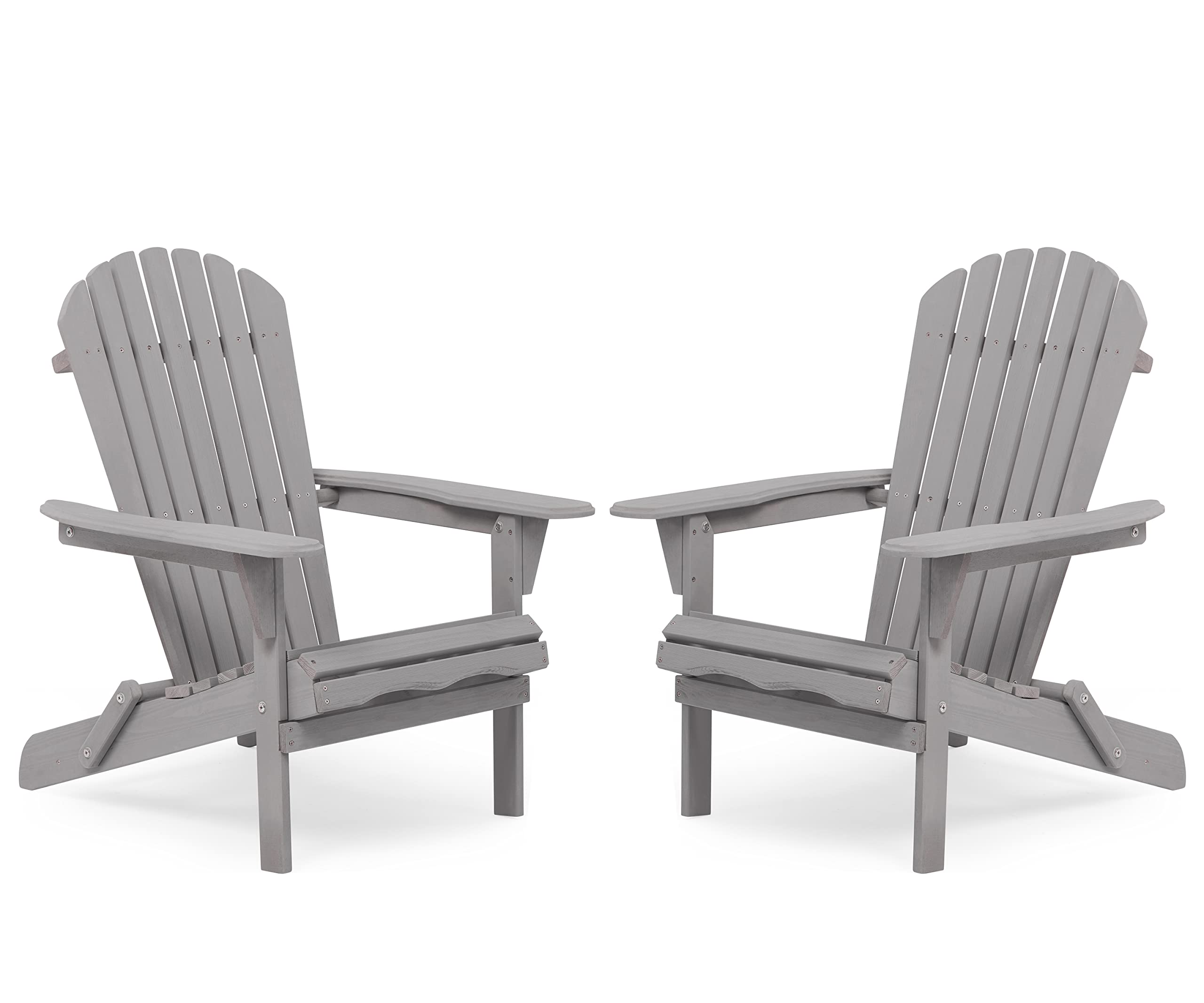 Gettati Folding Adirondack Chair Set of 2, Weather Resistant Folding Patio Lawn Chair for Outside Deck Garden Backyard Balcony, Weather Wood, Wooden Fire Pit Chair, Grey