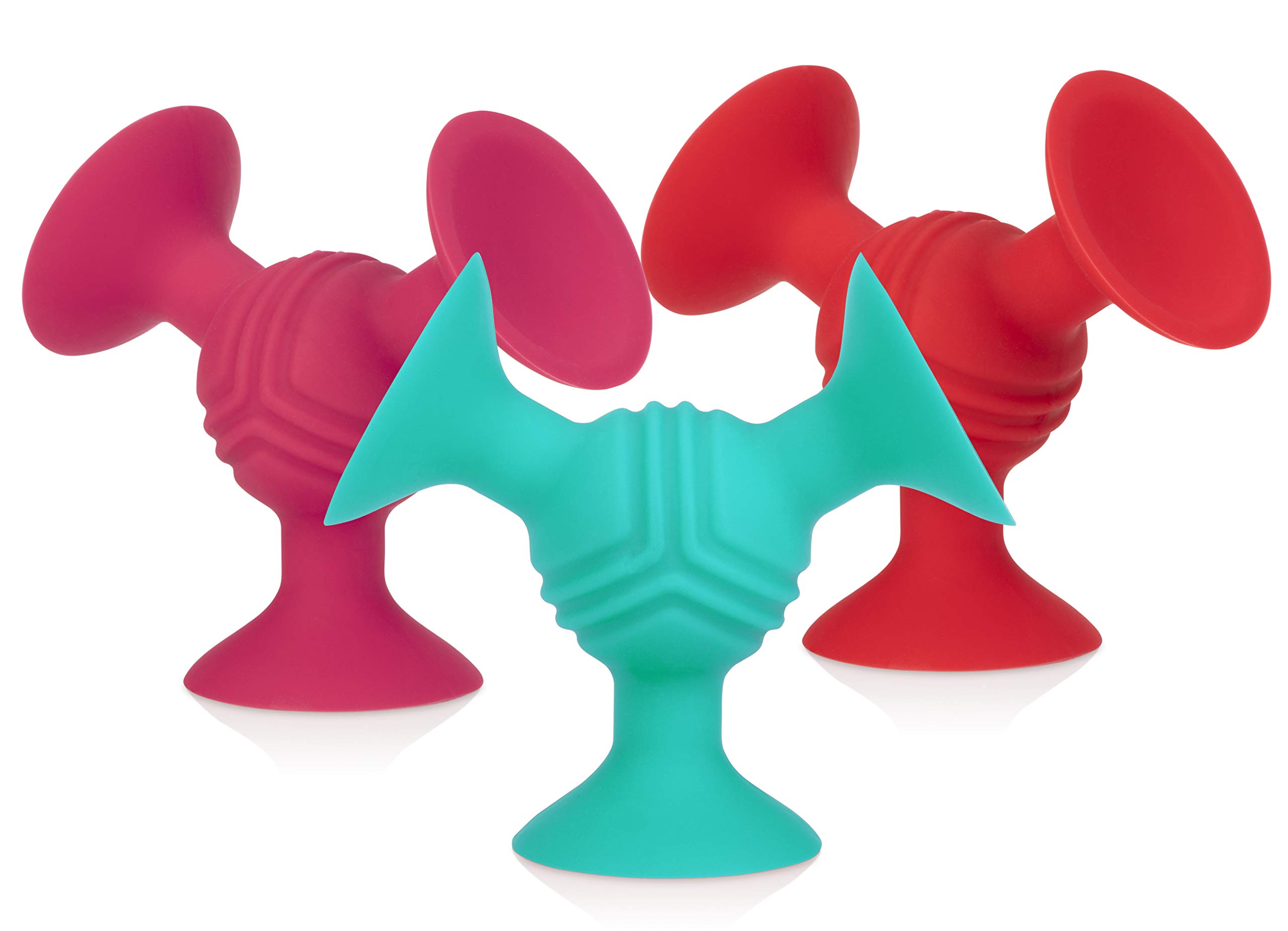 Nuby Silly Three Prong Interactive Suction Toy with Built-in Rattle, Red