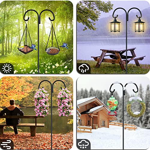 Gtongoko 92 Inch 2 Pack Adjustable Double Shepherd Hook for Outdoor with 5 Prong Base, 5/8 Inch Thick Heavy Duty Bird Feeder Pole for Bird Feeder Lanterns Weddings Decor