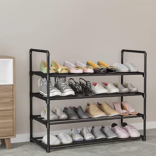 INGIORDAR Shoe Rack 4 Tier Metal Stackable Organizer Storage Shelf Hold 16-20 Pairs for Closet Entryway Bedroom, Black…