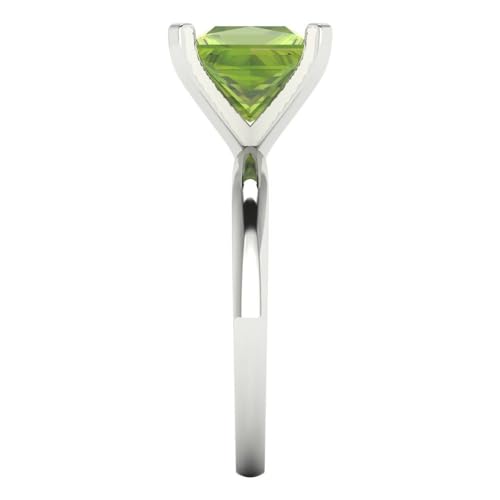 Clara Pucci 3.0 ct Princess Cut Solitaire Natural Peridot Engagement Wedding Bridal Promise Anniversary Ring 18K White Gold Size 3.5