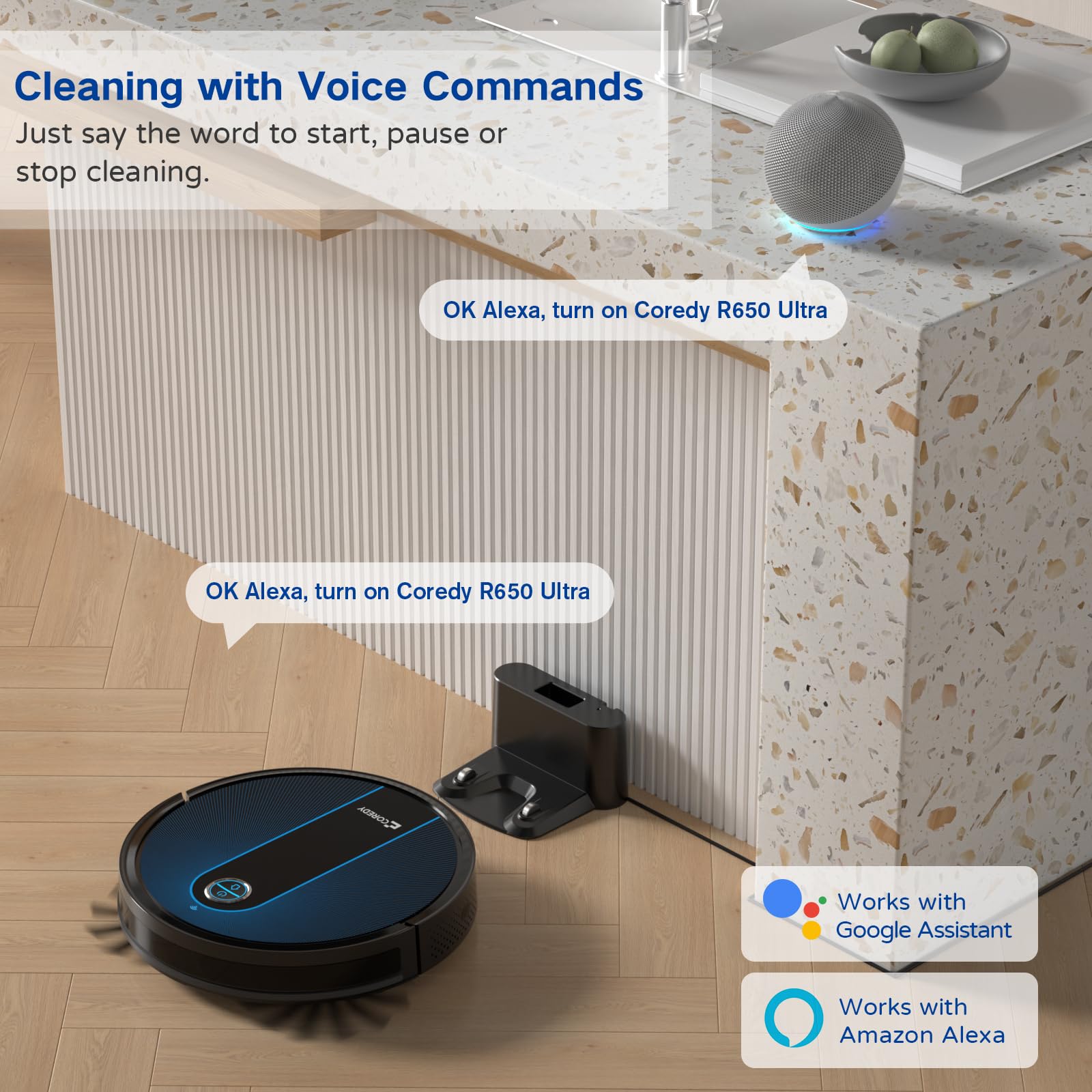 Coredy Robot Vacuum, R650 Ultra Robotic Vacuum with 2200 Pa Strong Suction, Gyro Dynamic Navigation, Z-zag Cleaning Path, App Control, Real Time Map, Compatible Alexa, Ideal for Carpet, Hard Floor
