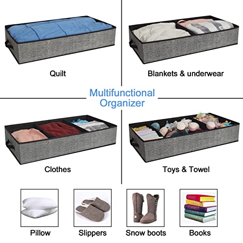 homyfort Under Bed Storage Containers Bins with Lids, Foldable Stackable Underbed Storage Boxes Organizer with 2 stury handles for Clothing, Blankets, Sweaters,sheets, Black, set of 2