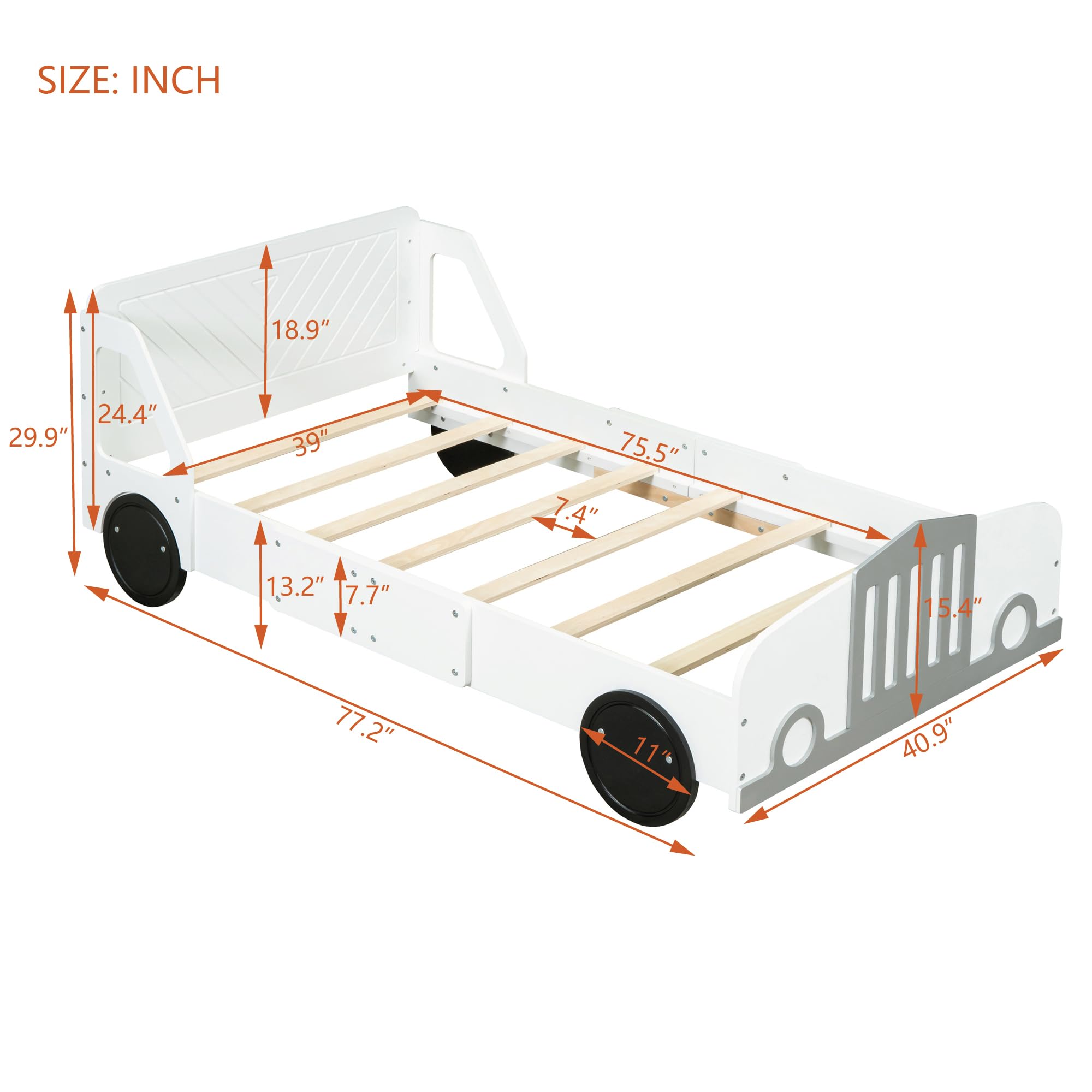 Harper & Bright Designs Twin Size Car-Shaped Bed with Wheels,Twin Kids Bed with Headboard & Footboard,Wood Twin Platform Bed Frame,Lightning McQueen Bed for Kids Boys Girls (White)