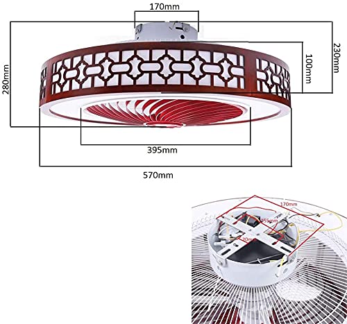 Ceiling Fan Light,22 Inch 64W 3 Colors 3 Speeds Round Retro Wood Remote Control Indoor Flush Mount Ceiling Fan Light