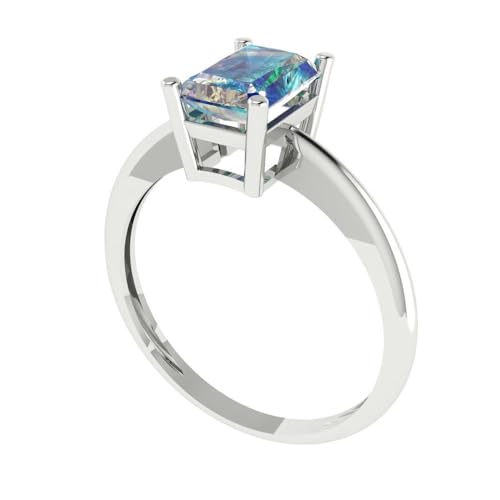 Clara Pucci 1.0 ct Radiant Cut Solitaire Blue Moissanite Ideal Engagement Bridal Promise Anniversary Designer Ring 18K White Gold SZ 4.5