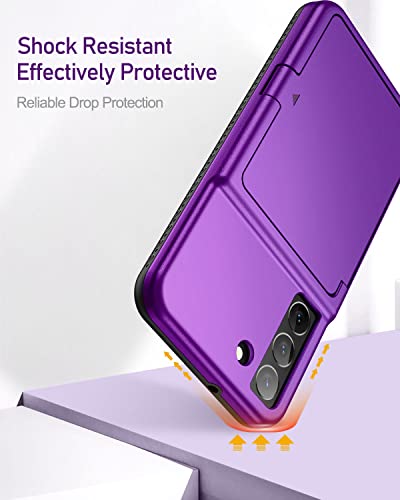 WeLoveCase Samsung Galaxy S22 Case Wallet Case with Credit Card Holder & Hidden Mirror, All-Round Protection Shockproof Phone Cover Designed for Samsung Galaxy S22 5G, 6.1 inch Purple