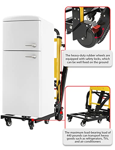 Electric Stair Climbing Hand Trucks Dolly 120W Motor 440Lbs Load Folding Electric Stair Climber Cart with Charger Lithium Battery 6 Solid Wheels for Moving Climbing Stairs Logistics Distribution
