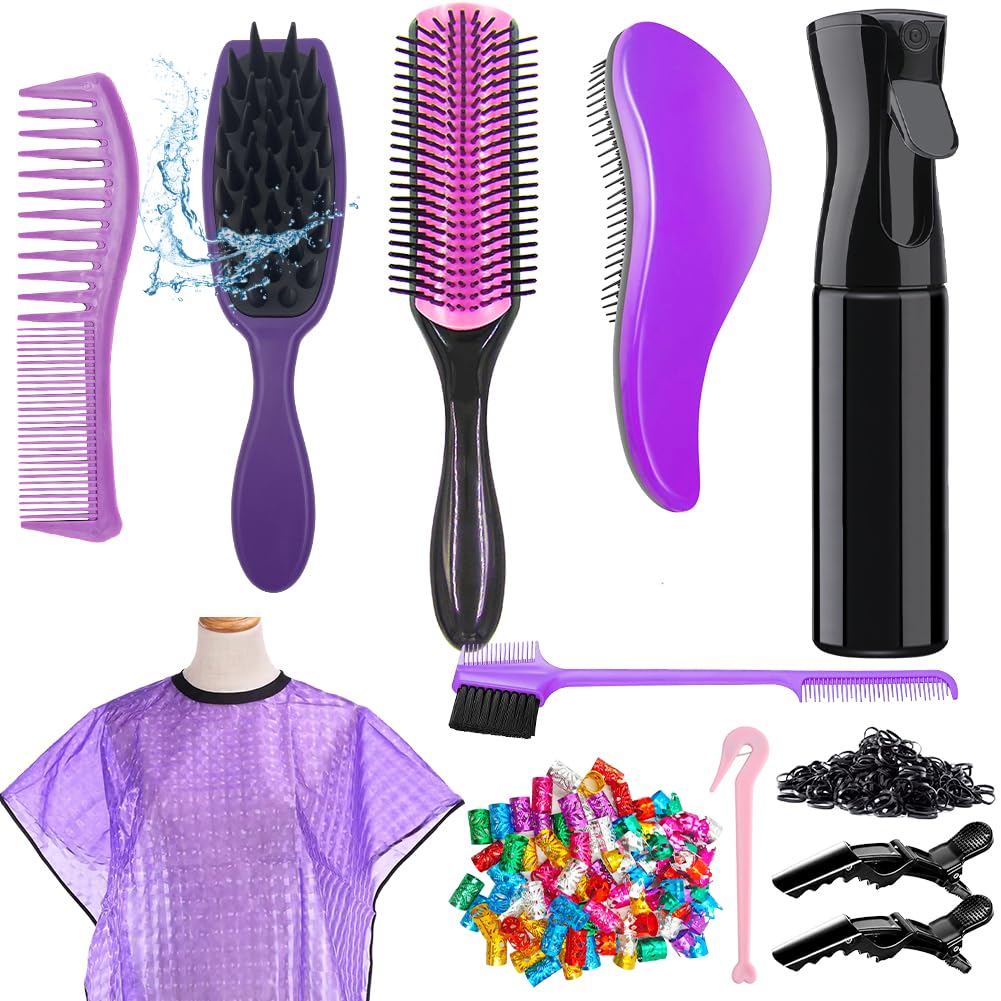 Detangling Brush Set for Kids' Curly & Afro Hair: No-Pain 13Pcs Kit with Cape & Hair Clips (3a to 4c Texture)
