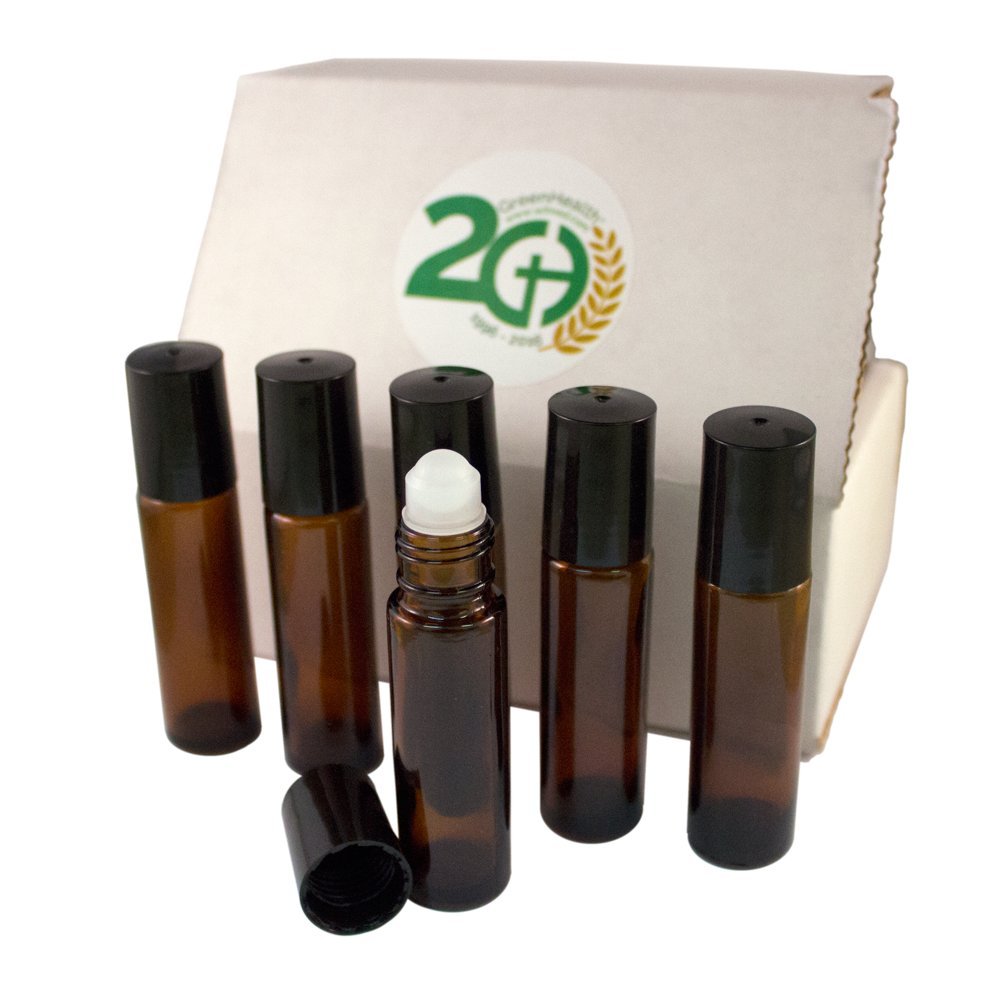 GreenHealth - Amber Glass Bottle with Roll On Applicator and Black Cap - 10ml (12)