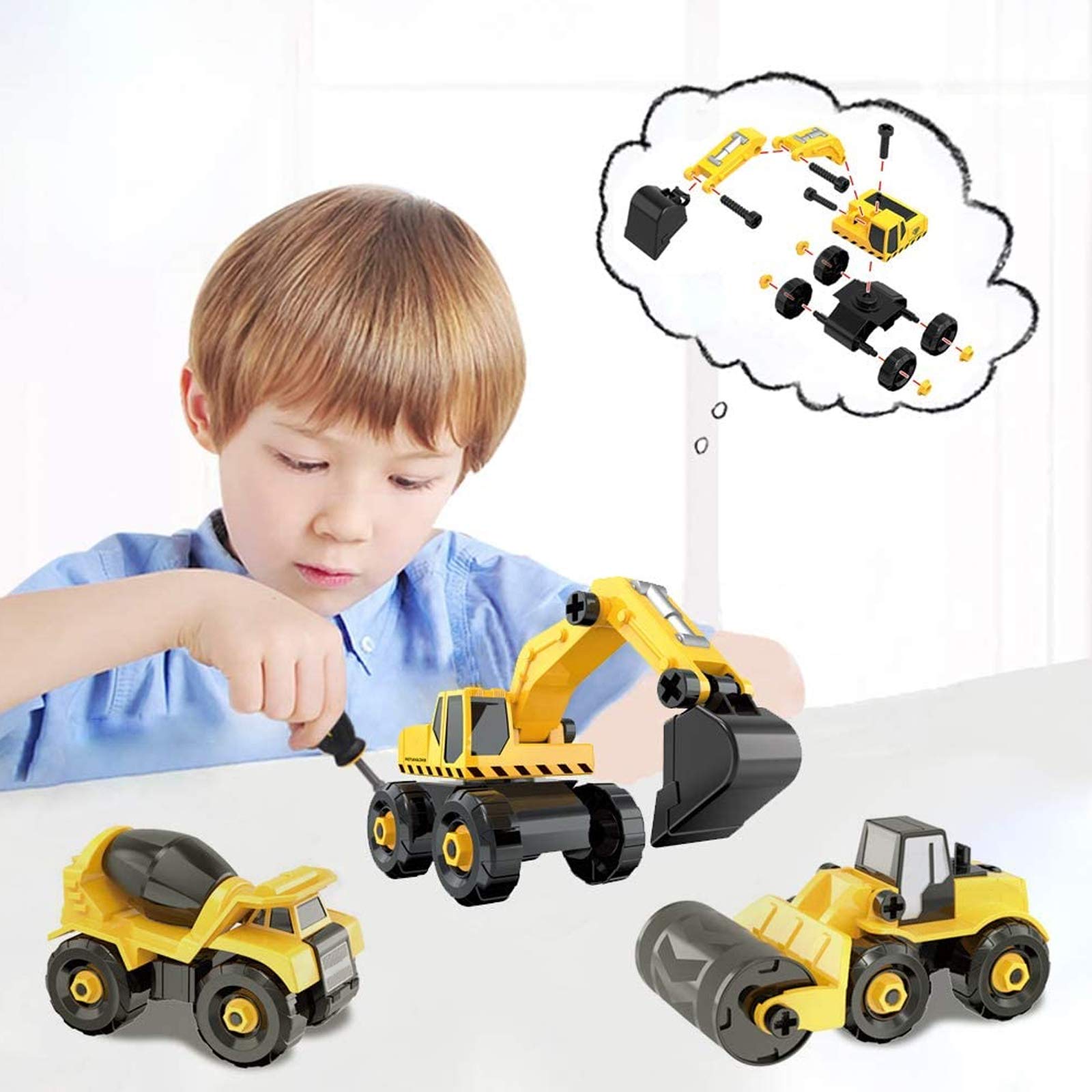 Odowalker Take Apart Car Sandbox Toy Construction Vehicle 6" Trucks Assembly 6 in 1 Engineering Car with Screwdriver DIY STEM Educational Building Toys