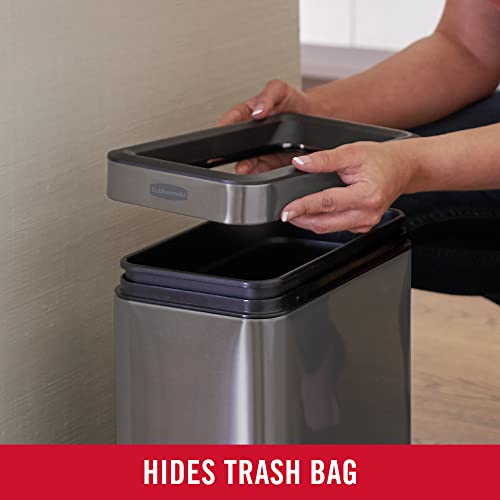 Rubbermaid Stainless Steel Wastebasket, 2.6-Gallon, Charcoal, Trash Can fits Under Desk for Home/Office/Bathroom