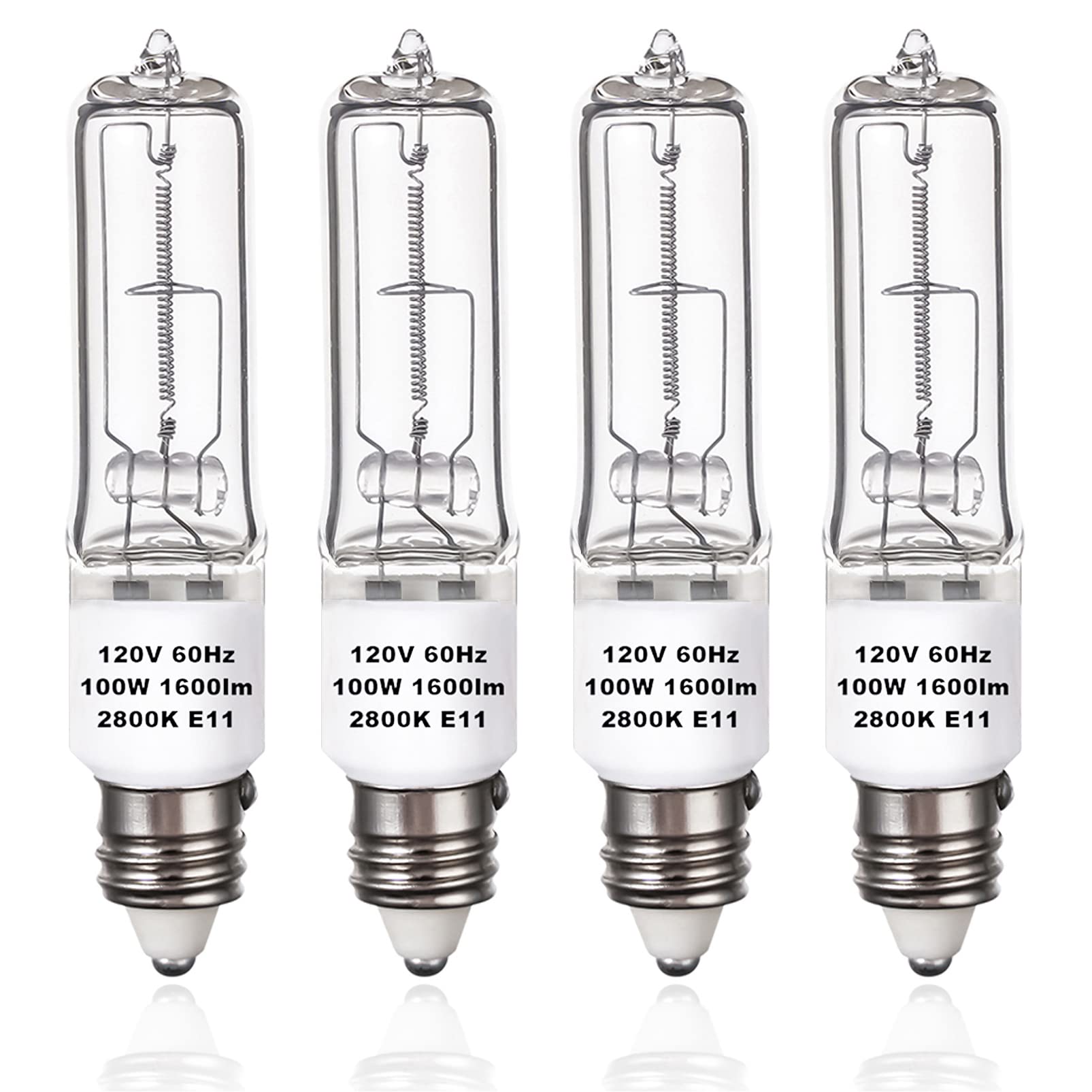 CMYBEN 4 Pack T4 JDE11 100W Dimmable Mini Candelabra Base Light Bulb, JDE11 120V 100W 1600lm 2800K for Chandeliers, Pendants, Table Lamps, Cabinet Lighting