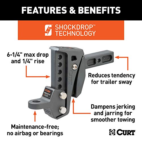 CURT 45949 Rebellion XD Adjustable Cushion Hitch Ball Mount 2-Inch Receiver, 15,000 lbs., 6-Inch Drop