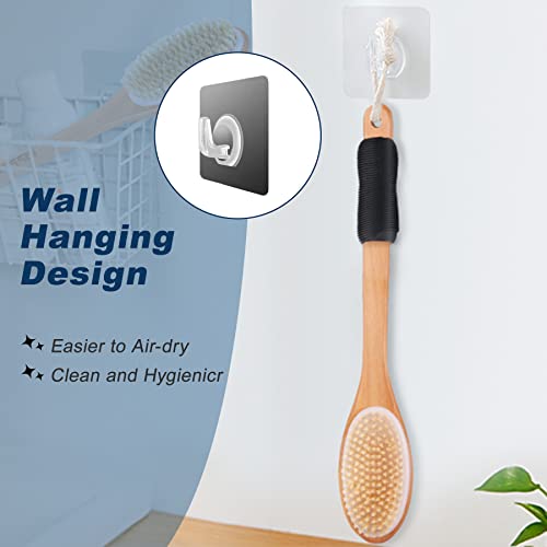 KIPRITII Ergonomically Back Scrubber for Shower,Double-Sided Back Brush Long Handle for Shower, Wet & Dry Brush for Cellulite and Lymphatic (Black)