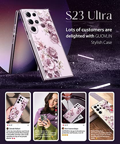 GUOVLIN for Samsung Galaxy S23 Ultra Case 6.8", [Camera Lens Protector] Flower Shockproof Hard Back & Soft Edge Clear Floral Women Protective Slim Bumper Phone Cover, 2023 (Alluring Purple)