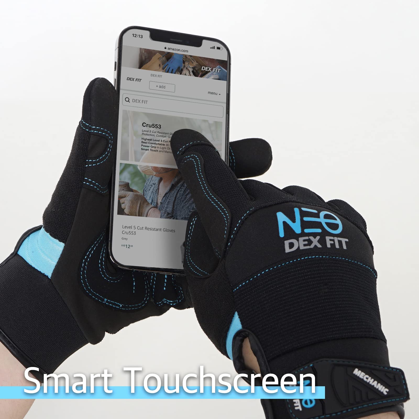 DEX FIT MG310 Mechanic Fingerless Gloves, Durable Reinforcements, Firm Grip, Comfort Fit, Touchscreen Compatible, Thin and Breathable, Washable, Black M (8) 1 Pair