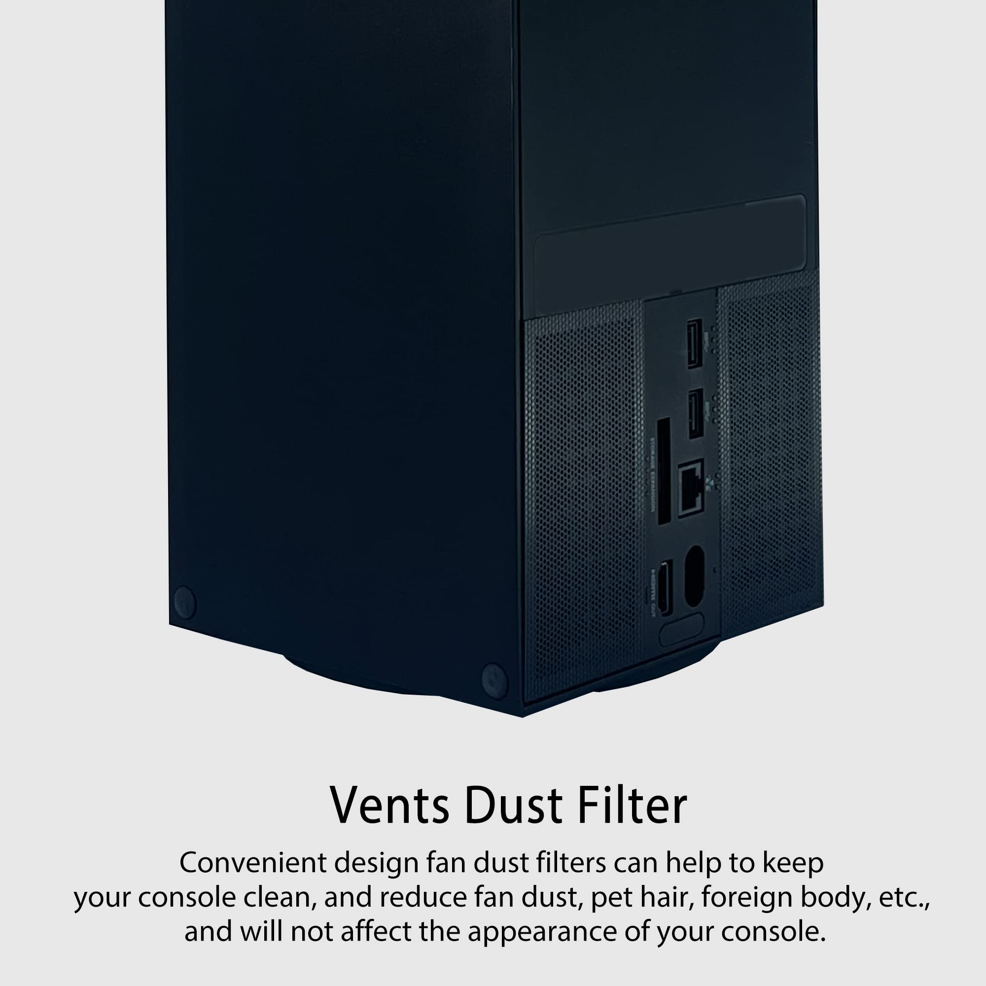 Dust Filter Cover for Xbox series X DOBEWINGDELOU ABS plastic bracket and 4 PVC Meshes Set Dustproof Filter Cover Black