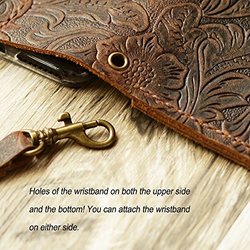 Leather iPhone XR wallet Case Handmade Wristlet iPhone XR Cover Tooled Flower Brown - 408H-6