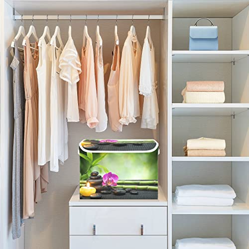 innewgogo Bamboo Mat with Flower Stone Storage Bins with Lids for Organizing Foldable Storage Bins with Handles Oxford Cloth Storage Cube Box for Bed Room