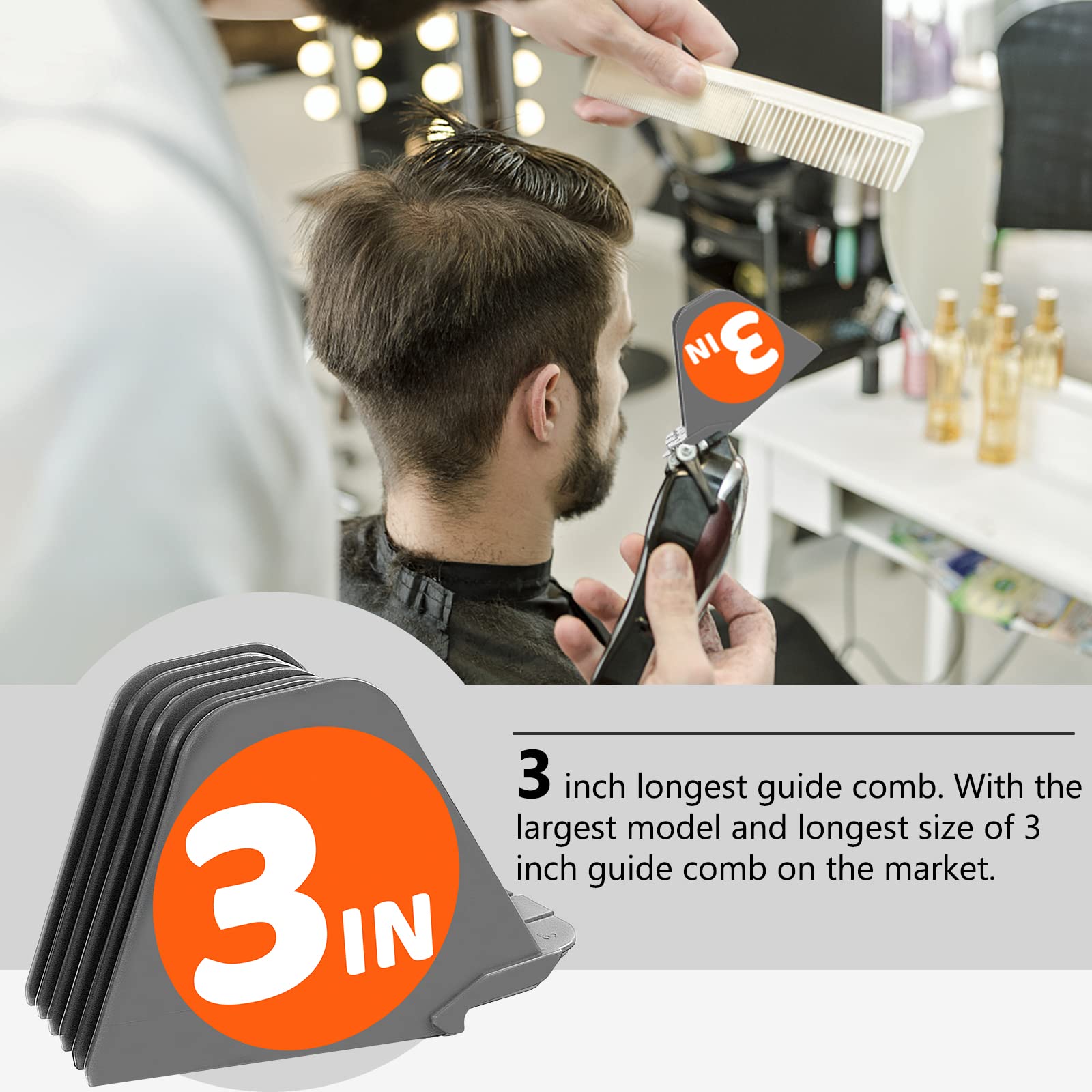 Mega Hair Clipper Guards, Extra Long 3 Inch Hair Clipper Guide Combs Large Guide Comb Set 3β, 2.75β, 2.5β, 2.25", 2", 1.75", 1.5", 1.25" Fits Most Wahl Full Size Hair Clippers