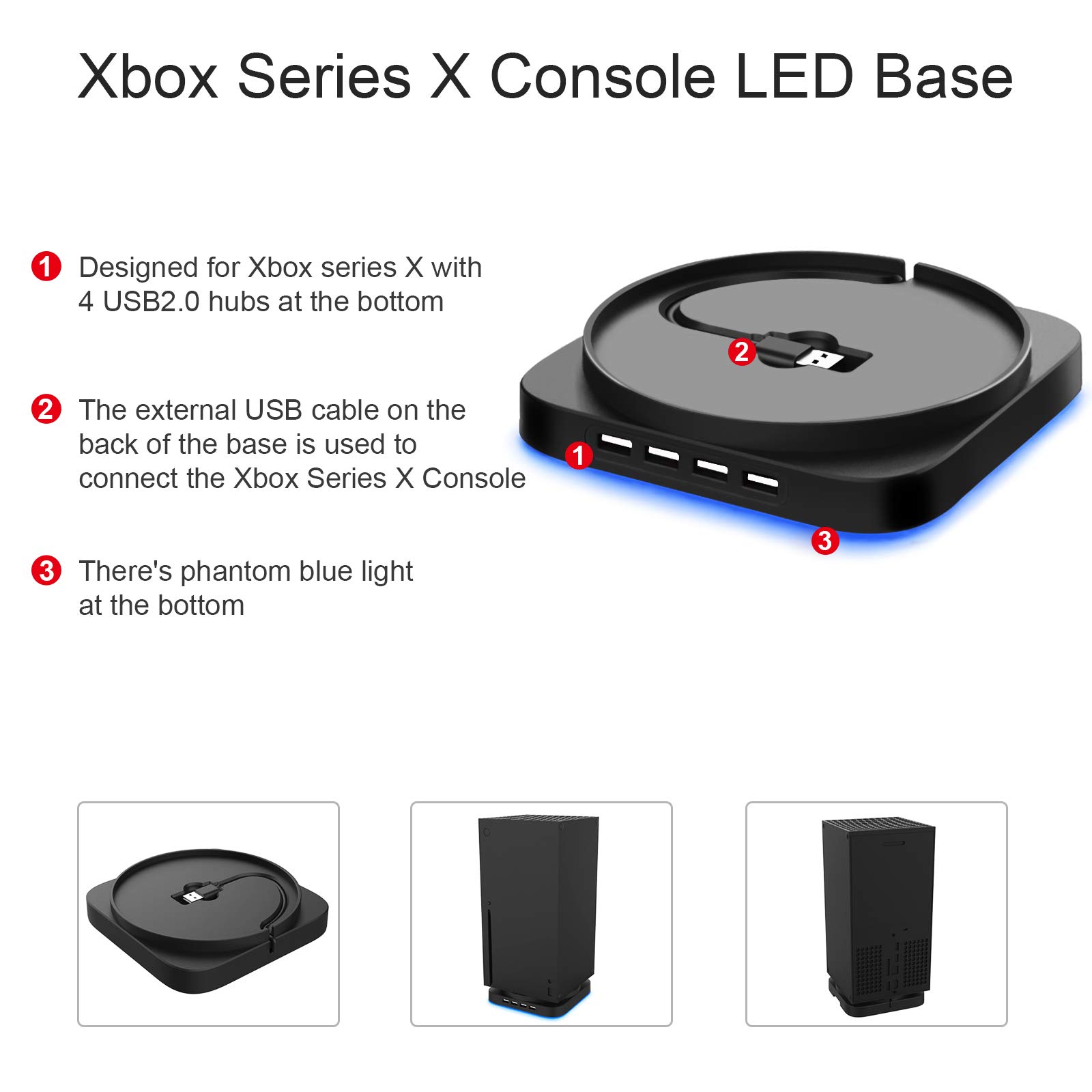 Vertical Stand for Xbox Series X Console, 4 Ports USB Hub Combo Kit Docking Station, AKNES Xbox Series X Vertical Stand with USB2.0 Extender Adapter Splitter for Xbox X