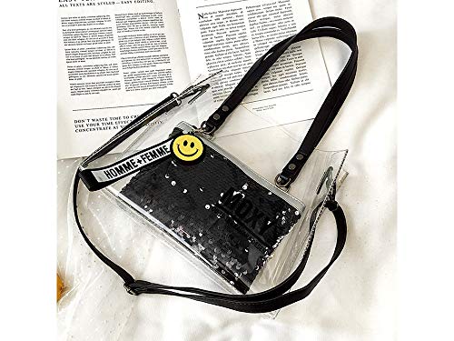 Clear Bags For Women Transparent Crossbody Shoulder Bag Handbag Tote (Black)