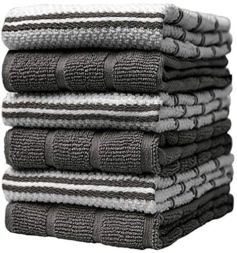 Kitchen Hand Towels 16"x 28" | Grey Popcorn Gird Design | Kitchen Towel Set | Soft, Highly Absorbent with Hanging Loop | Natural Ring Spun Cotton Kitchen Towel | Large Tea Towel Set | 380 GSM - 6 Pack