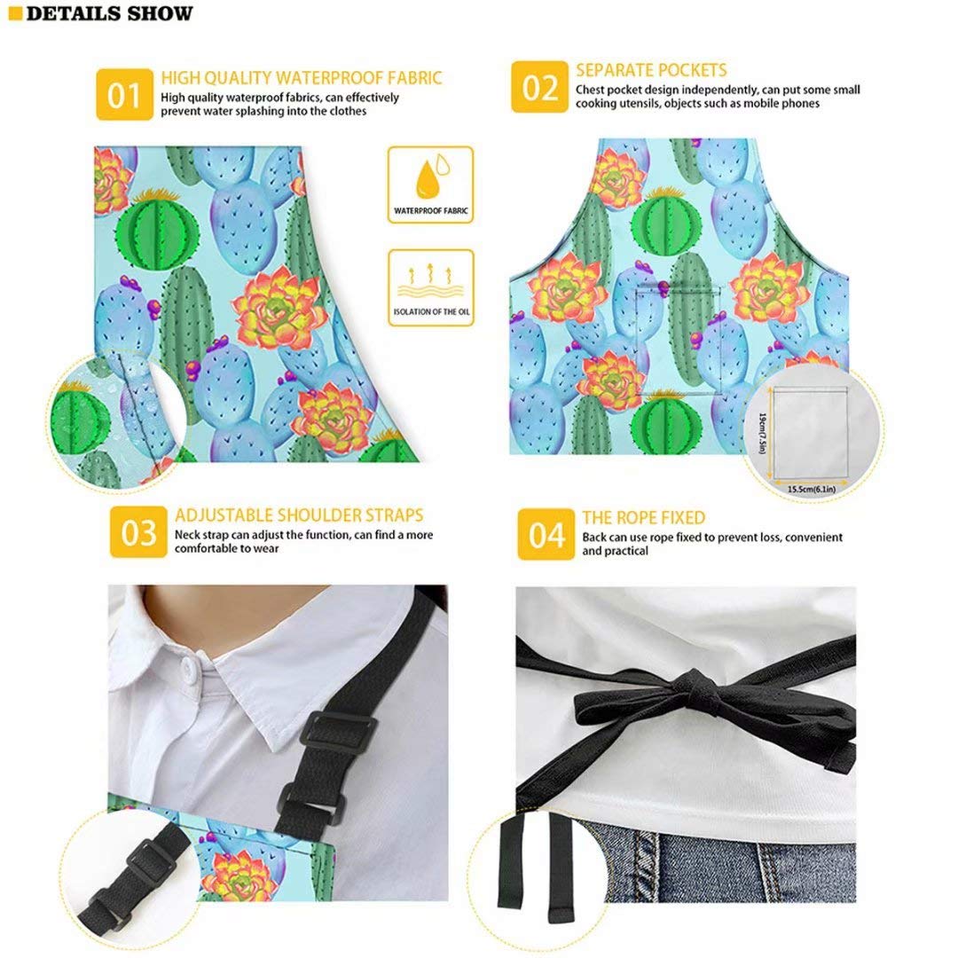 Dellukee Kitchen Adjustable Bib Apron With Pocket Pug Printed Women Men Cute Durable Waterproof Aprons For Home Restaurant BBQ, 36" x 28.6"