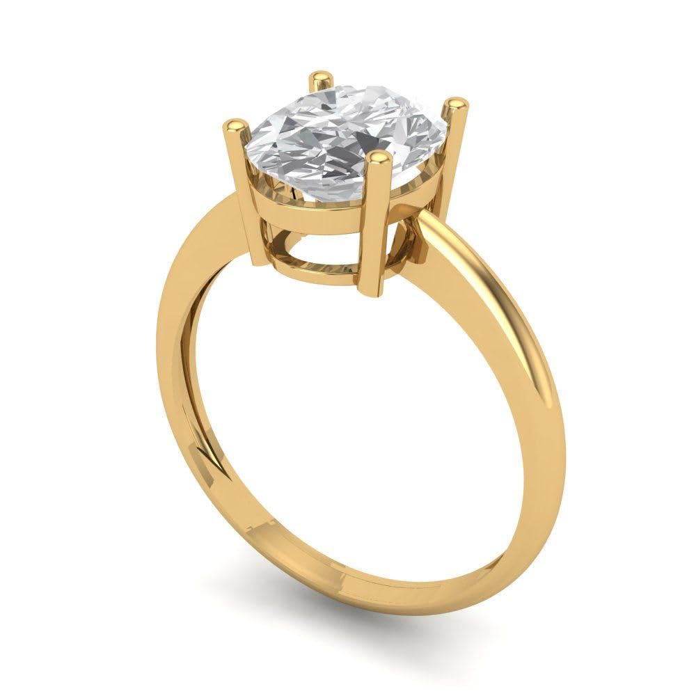 Clara Pucci 2.0 ct Oval Cut Solitaire Genuine Lab Created White Sapphire Bridal Designer Anniversary Engagement Ring 14k Yellow Gold