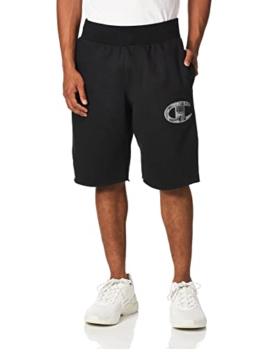 Champion Men's 10 Inch Reverse Weave Cut-Off Shorts, Big C Logo, Black - C Applique, Large