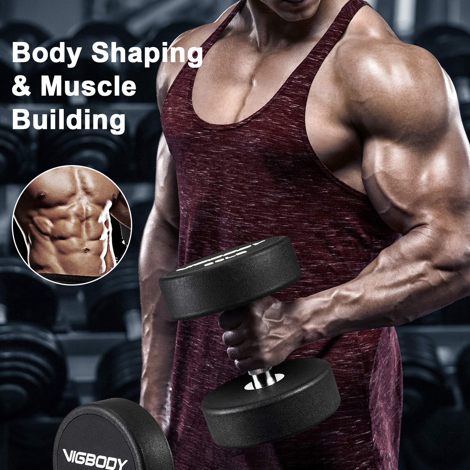 VIGBODY Dumbbell Weights Barbell with Metal Handles for Strength Training, Full Body Workout, Functional and HIT Workout Single
