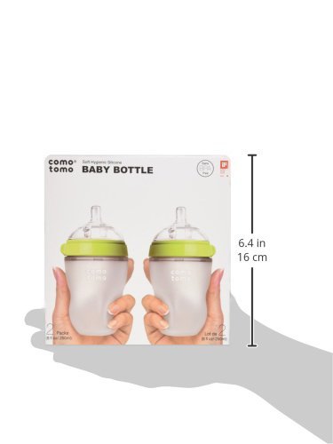 Comotomo Baby Bottle, Green, 8 Ounce, 4 Count (2 Pack)