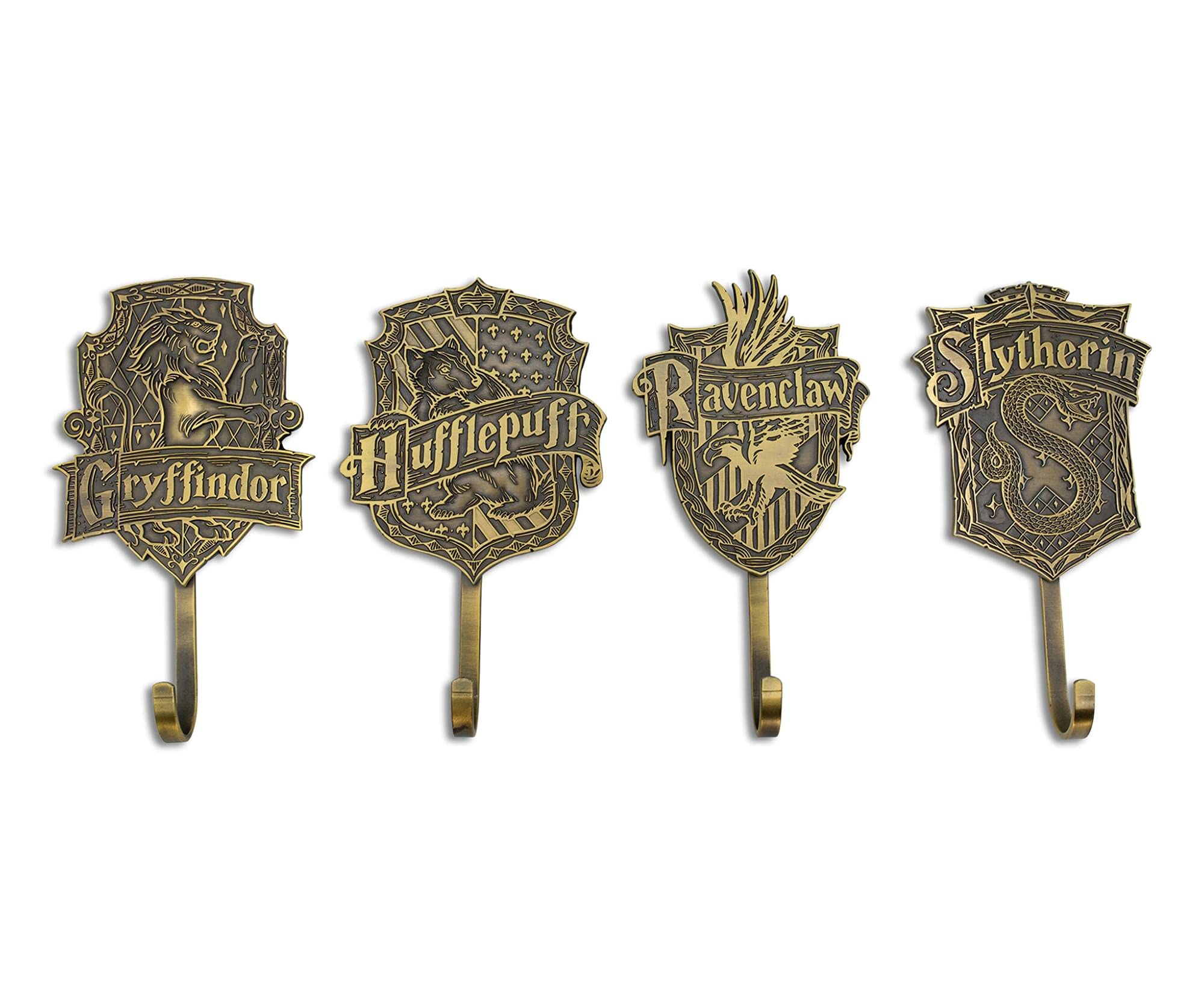 Harry Potter Gold Hogwarts Houses Wall Hooks Storage Rack Organizer, Set of 4 | Freestanding Hat And Coat Rack Wall Mount, Home Decor Room Essentials | Official Wizarding World Gifts And Collectibles
