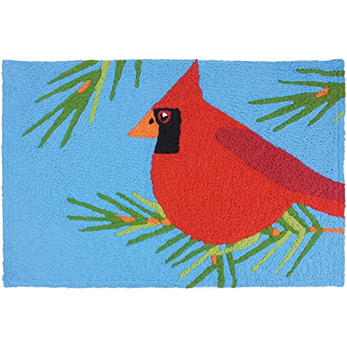 Jellybean Christmas Cardinal Perched In Pines 21x33" Indoor/Outdoor Doormat Rug