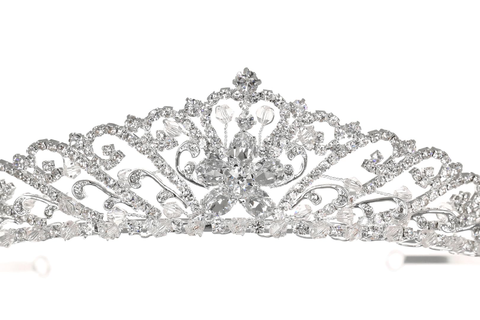 Bridal Wedding Princess Rhinestones Crystal Flower Tiara Crown - Silver Plating