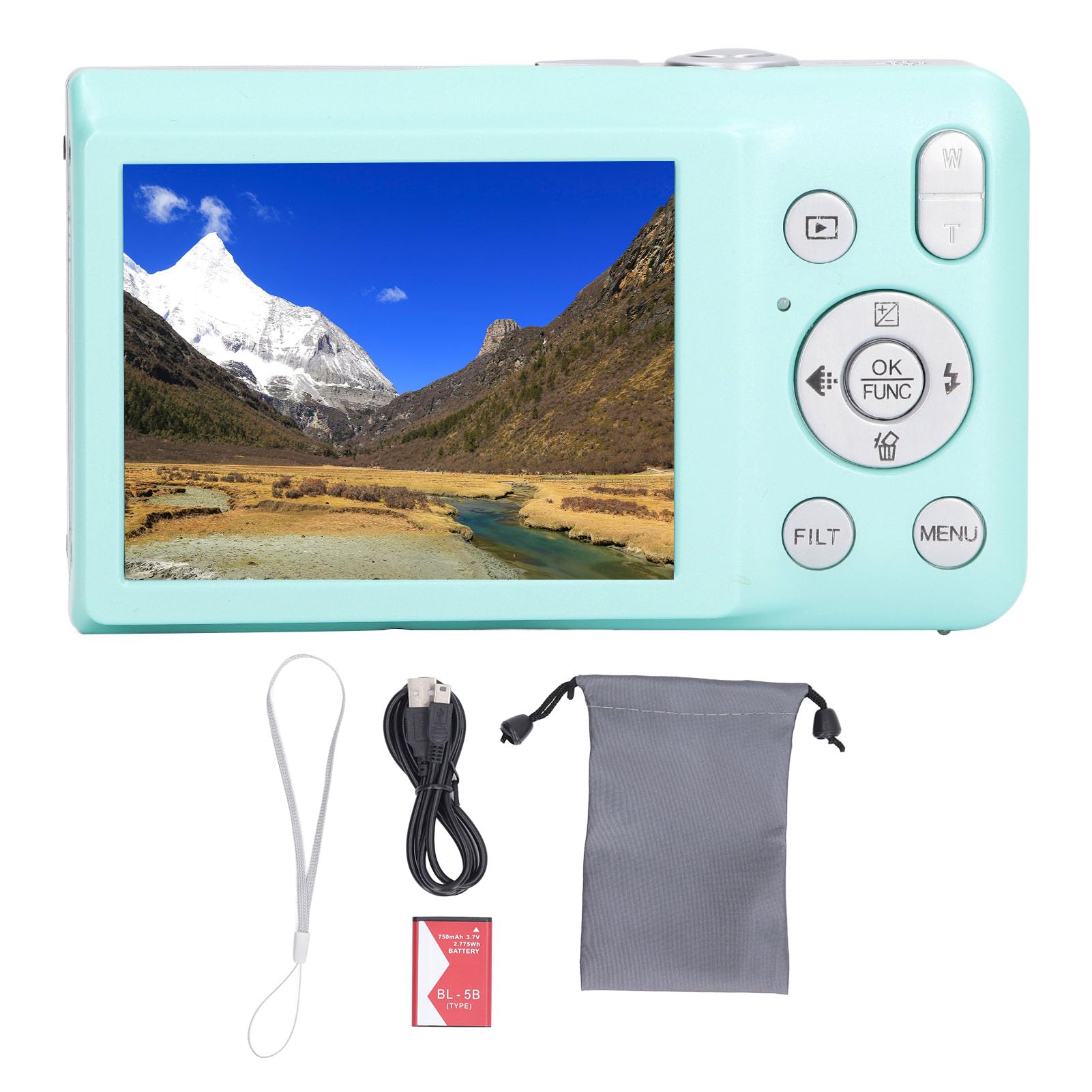 Compact Digital Camera, 2.7in Screen Photo and Video 68MP Digital Camera 750mAh Battery Beauty Filter for Daily (Green)
