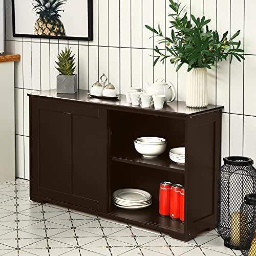 GORELAX Buffet Cabinet with Storage, Stackable Kitchen Sideboard w/Sliding Doors, Storage Cupboard w/Adjustable Shelves, Console Table, Narrow Buffet Table for Dining Living Room (Espresso)