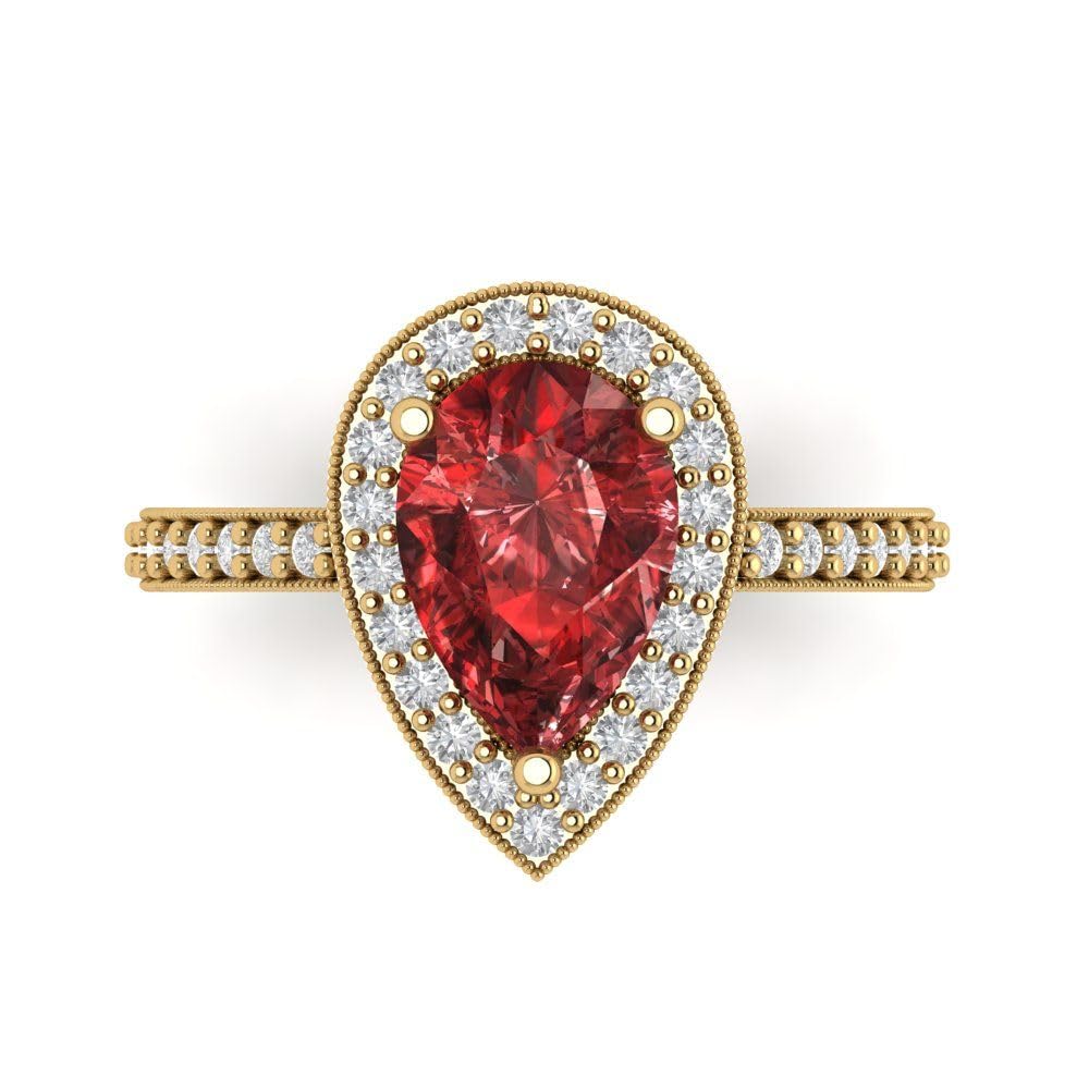 Clara Pucci 2.01 ct Pear Cut Solitaire Halo Natural Garnet Designer Anniversary Bridal Engagement Ring 14k Yellow Gold