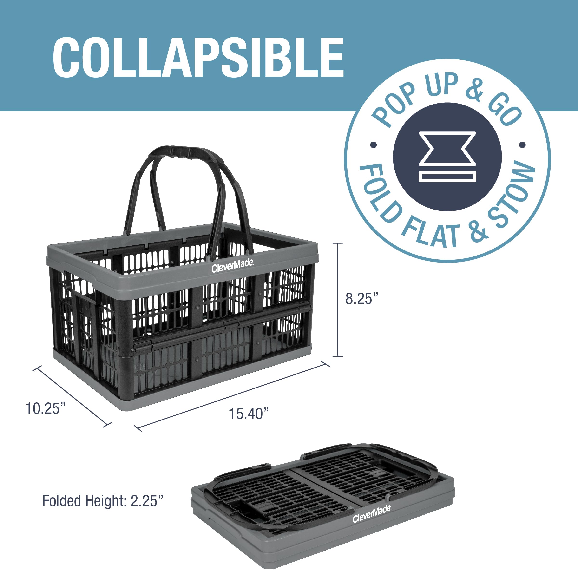 CleverMade Collapsible Storage Bins and Grocery Shopping Baskets (3 Pack)