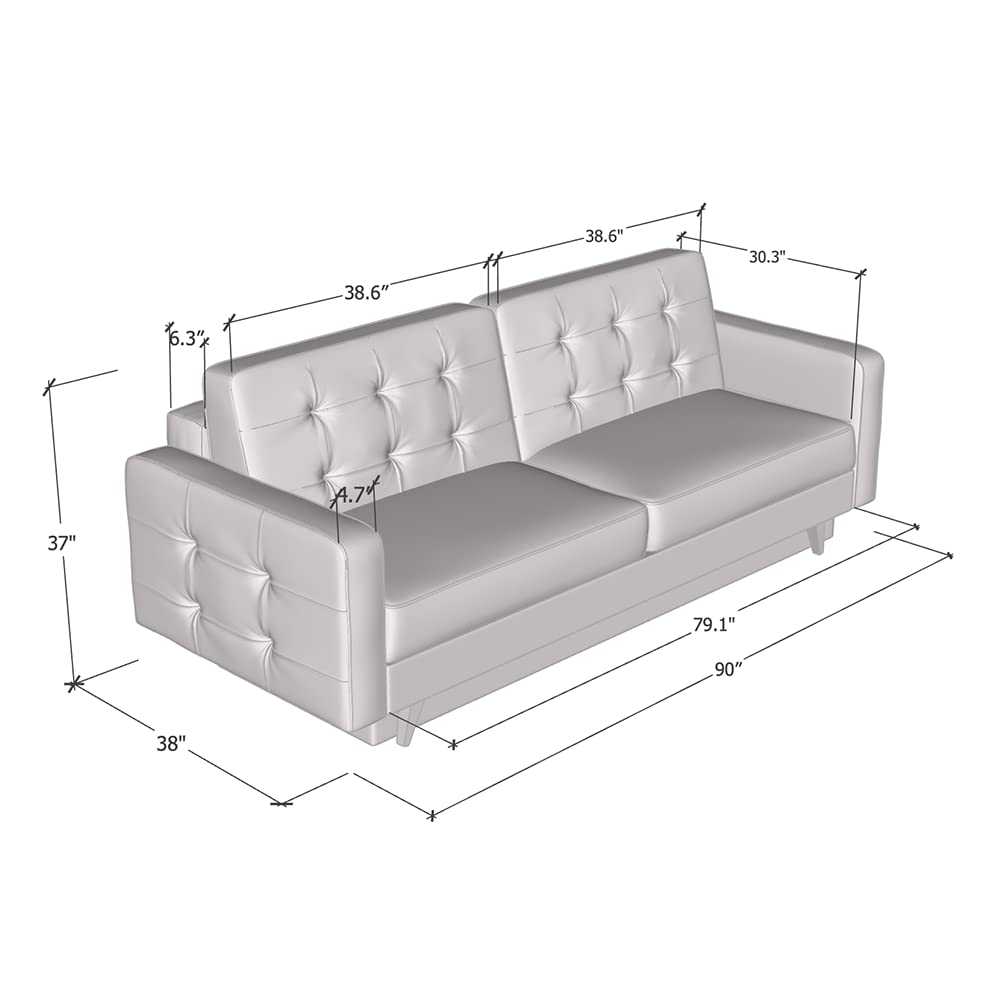 Meble Furniture Modern Mid-Century Sleeper Sofa - Queen Size Convertible Sofa Bed with Spacious Under-Seat Storage - Stylish and Comfortable Storage Sofa for Living Room - Blue