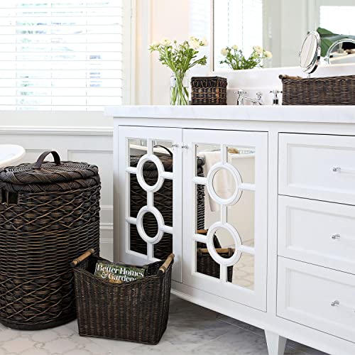 The Basket Lady Long Narrow Pole Handle Wicker Basket, Large, 21 in L x 8 in W x 6 in H, Antique Walnut Brown