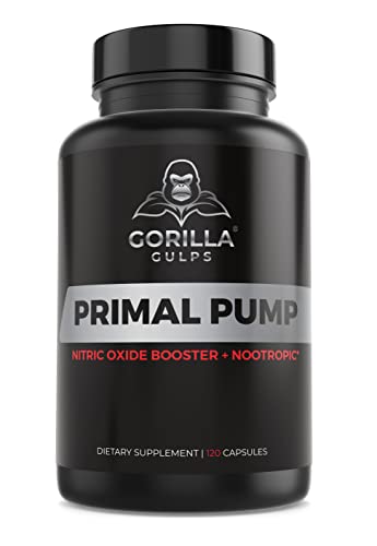 Gorilla Gulps - Primal Pump Nitric Oxide Supplement Nootropic 1500mg Nitrosigine L Arginine & Beet Root for Muscle Growth, Pumps, Blood Flow, Energy & Focus - Max Strength Pre Workout N.O. Booster